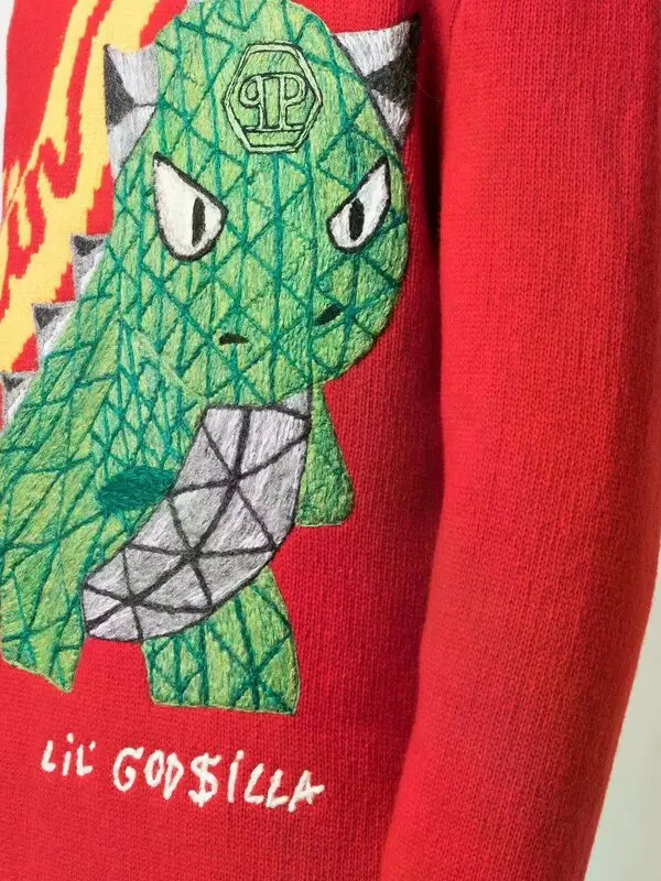 Philipp Plein Dinosaur Motif Merino Wool Jumper
