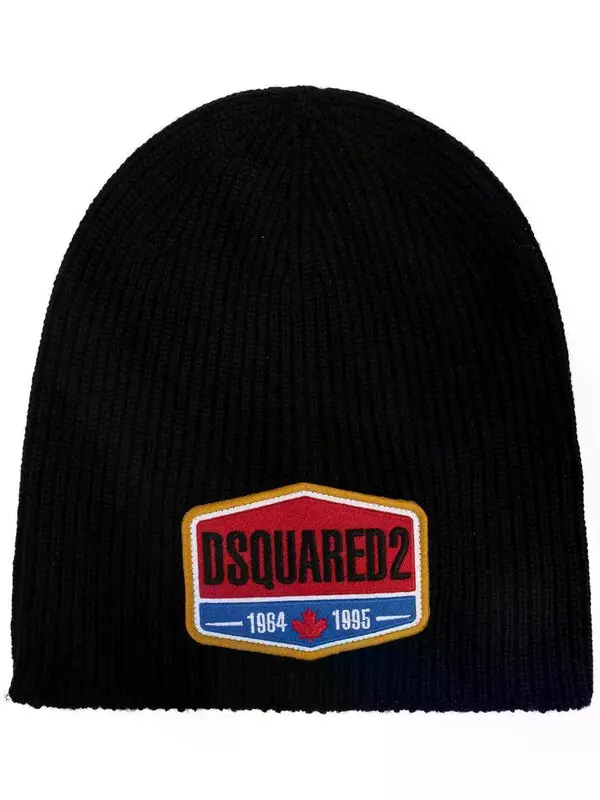 Dsquared2 Logo-appliqué Wool Beanie - Black