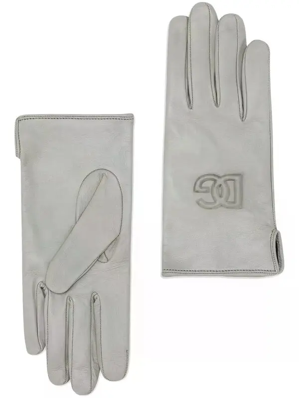 Dolce & Gabbana Logo-embossed Leather Gloves - Grey