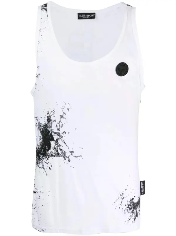 PLEIN SPORT Splash Print Cotton Tank Top - White