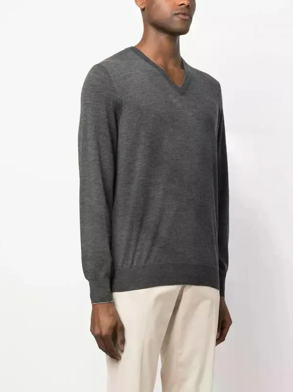Brunello Cucinelli V-neck Fine-knit Jumper - Grey