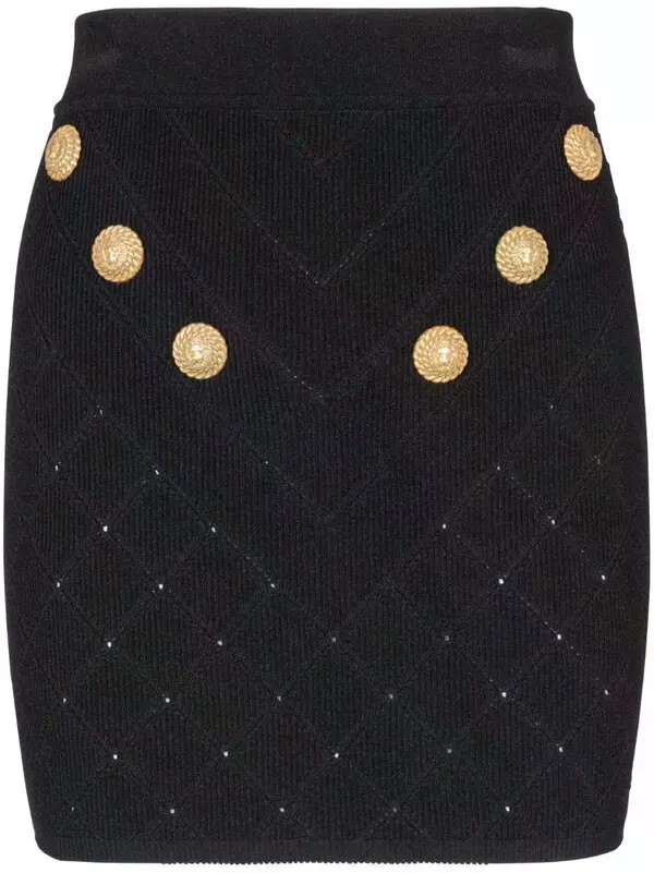 Balmain Fine-knit Mini Skirt With Decorative Buttons - Black
