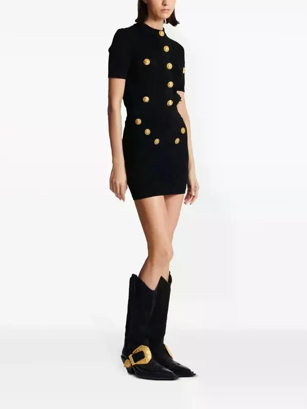 Balmain Fine-knit Mini Skirt With Decorative Buttons - Black