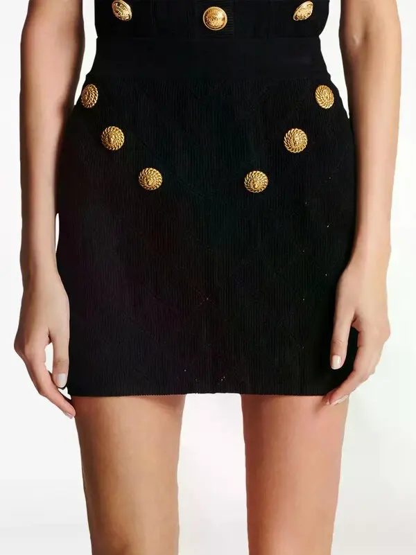 Balmain Fine-knit Mini Skirt With Decorative Buttons - Black