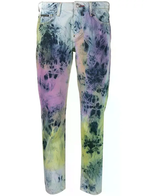 Philipp Plein Boyfriend Fit Bleached Tie-dye Jeans