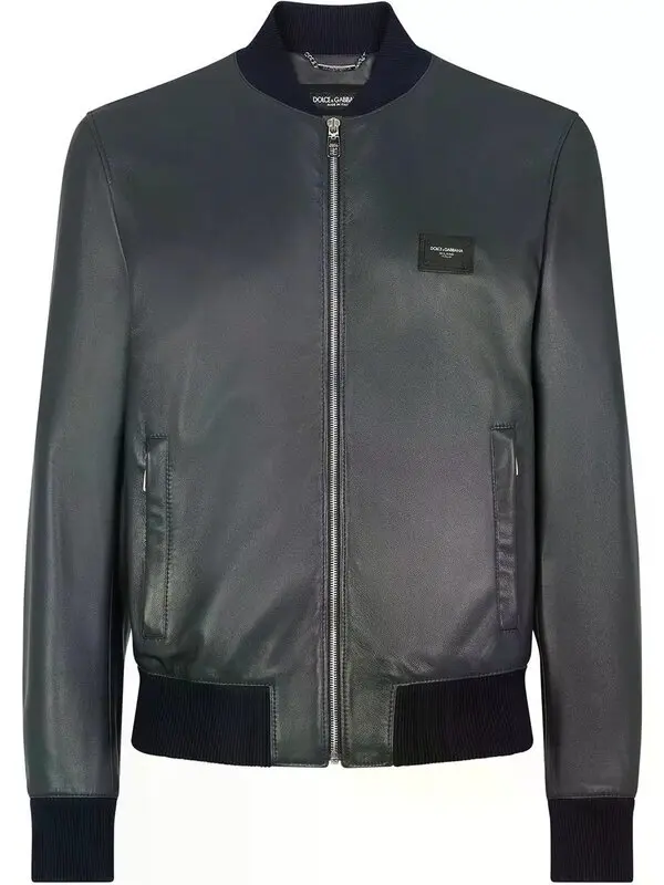 Dolce & Gabbana Logo-plaque Leather Bomber Jacket