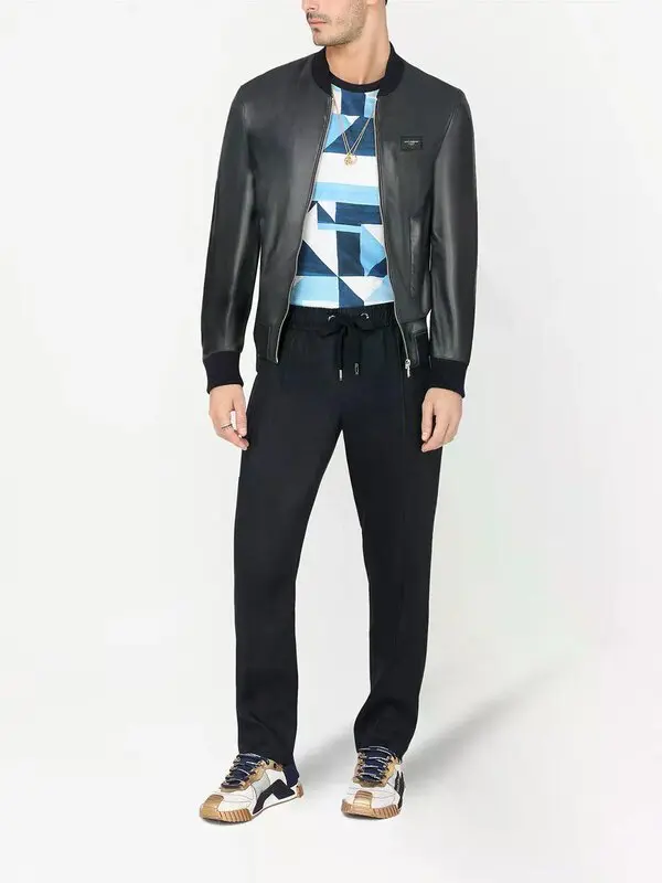Dolce & Gabbana Logo-plaque Leather Bomber Jacket
