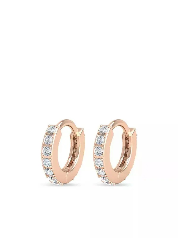 VEYNOU 14kt Rose Gold Mini Huggie Diamond Earrings - Pink
