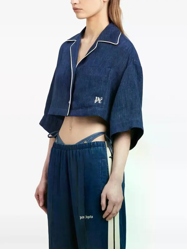 Palm Angels Monogram-embroidered Satin Cropped Shirt