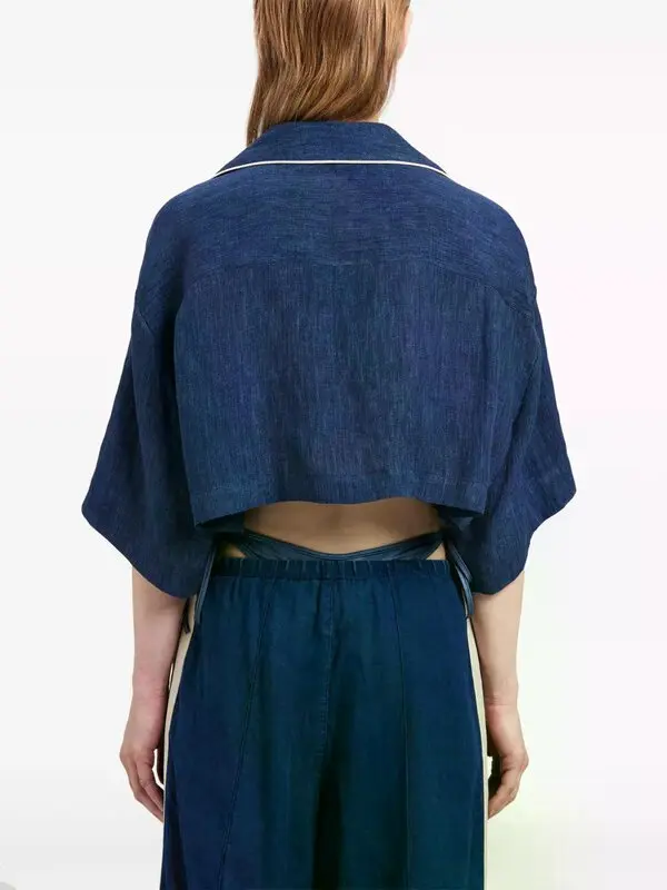 Palm Angels Monogram-embroidered Satin Cropped Shirt
