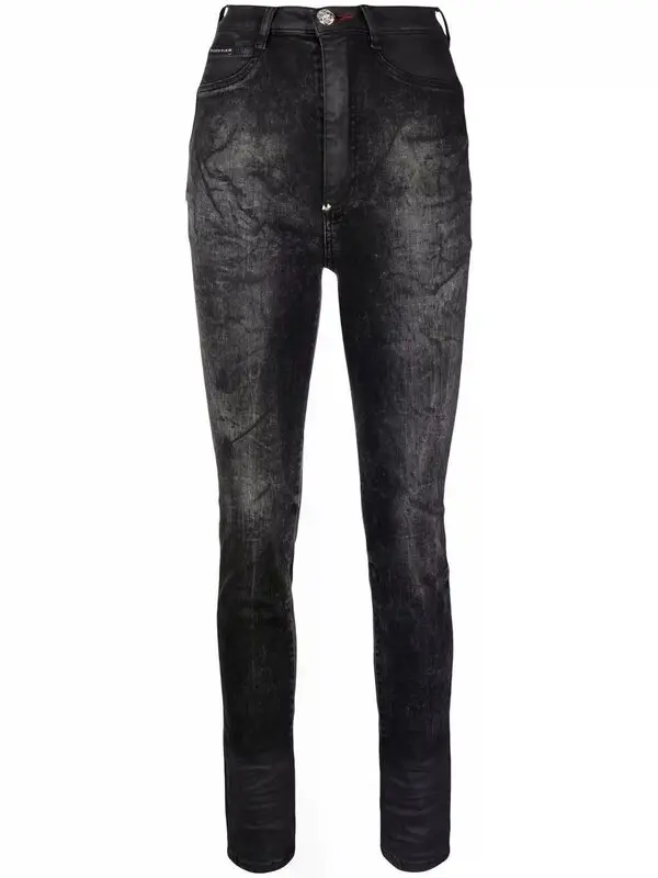 Philipp Plein Stonewashed Super High-waisted Jeggings - Black