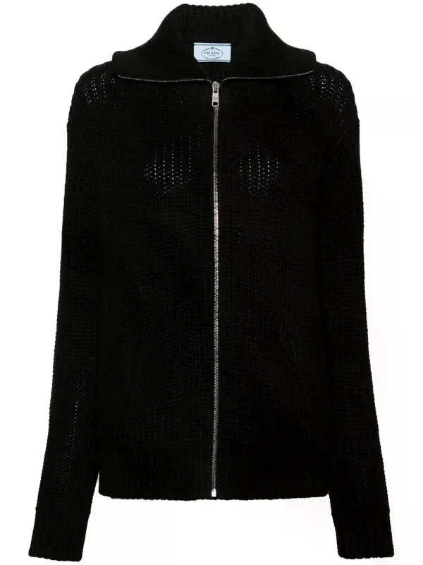 Prada Enamel-triangle Zip-up Cardigan