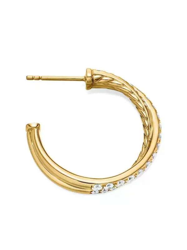 David Yurman 18kt Yellow Crossover Diamond Hoop Earrings