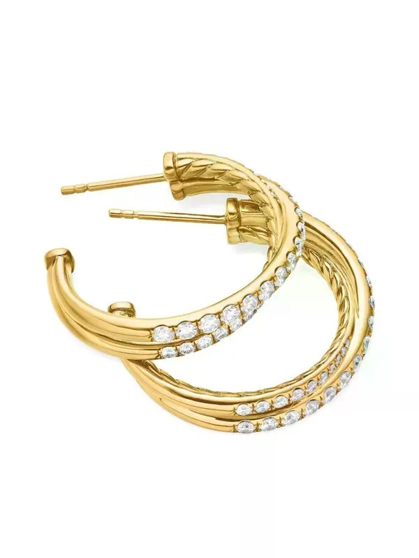 David Yurman 18kt Yellow Crossover Diamond Hoop Earrings
