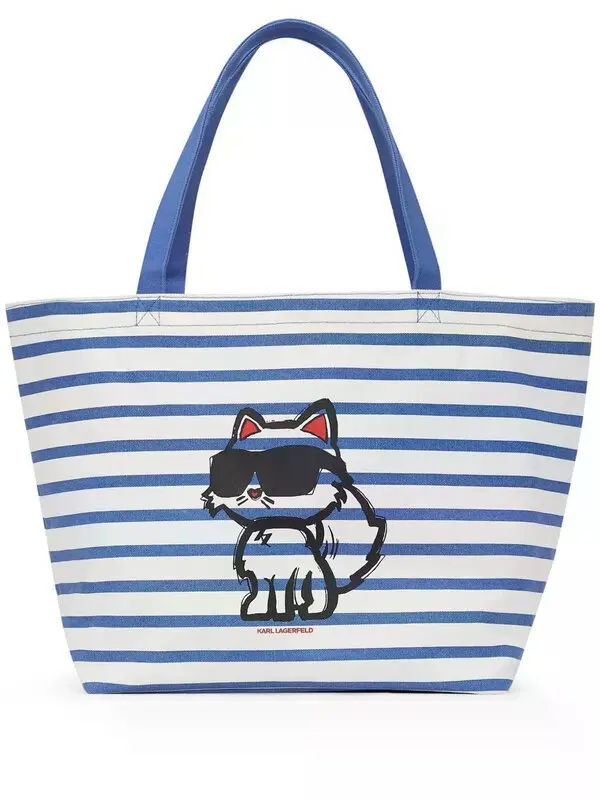 Karl Lagerfeld Ikon Choupette Striped Tote Bag - White