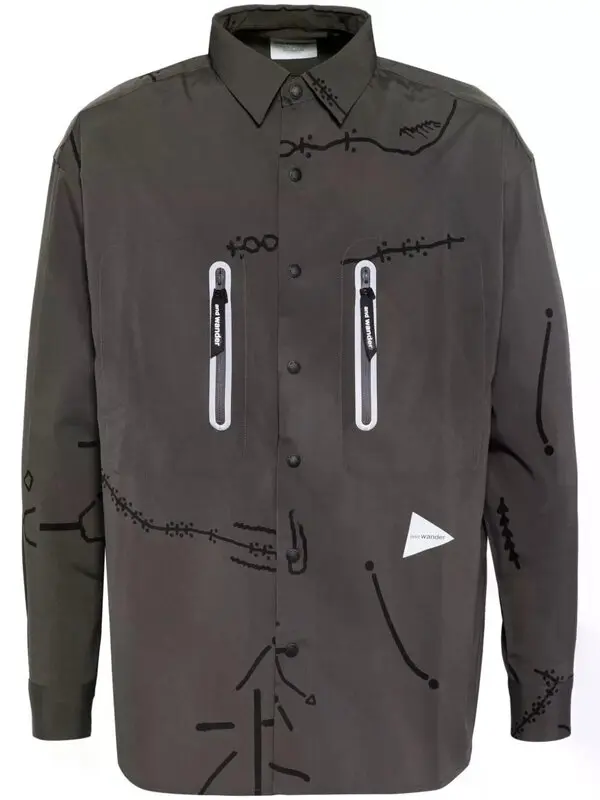 AND WANDER Daijiro Ohara Map Key Print Shirt - Grey