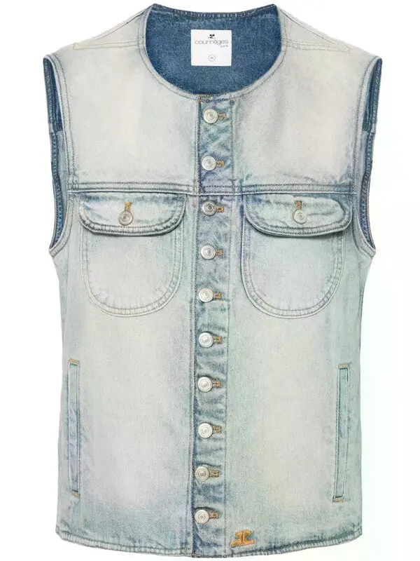 COURREGES Logo-embroidered Denim Vest