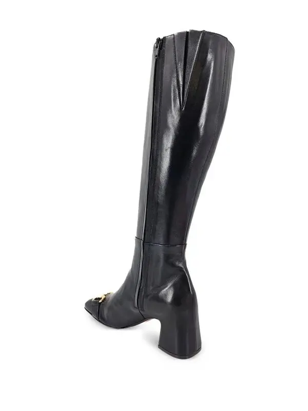 MADISON MAISON Knee High Leather Boots With Gold Tone Hardware