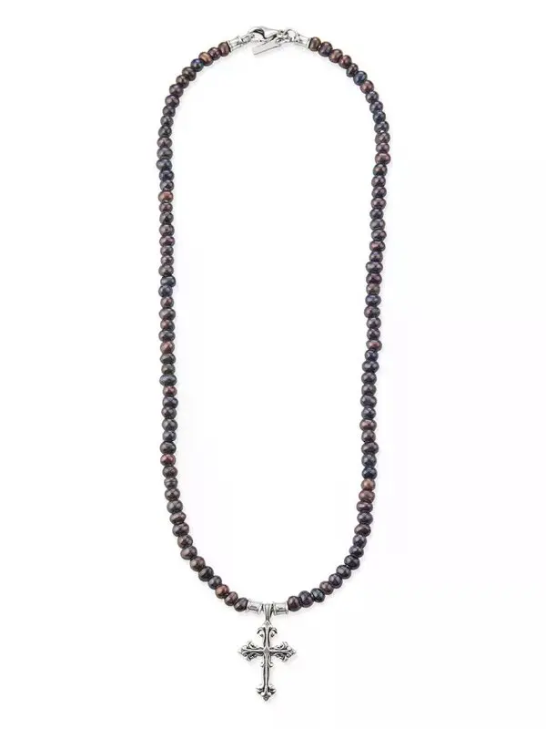 Emanuele Bicocchi Avelli Cross Pearl Necklace - Silver