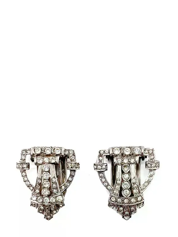 JENNIFER GIBSON JEWELLERY Vintage English Art Deco Paste Dress Clip Pair - Silver