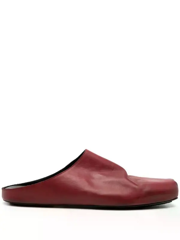 UMA WANG Square-toe Leather Slippers - Red