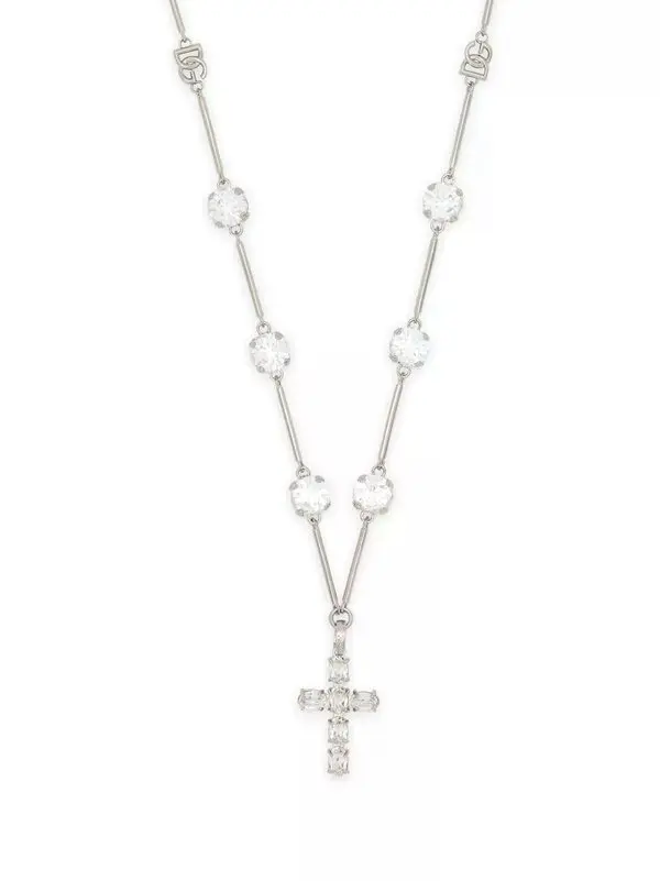 Dolce & Gabbana Crystal-embellished Cross-pendant Necklace - Silver