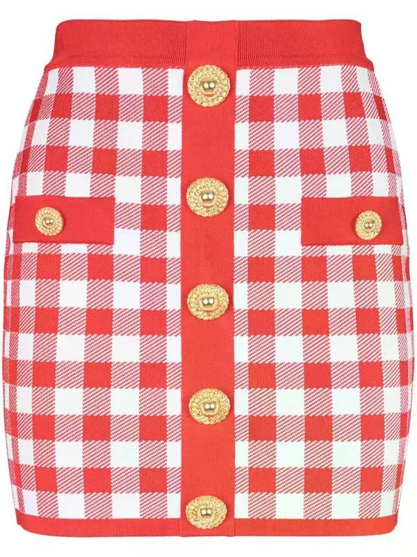 Balmain Gingham Fine-knit Miniskirt