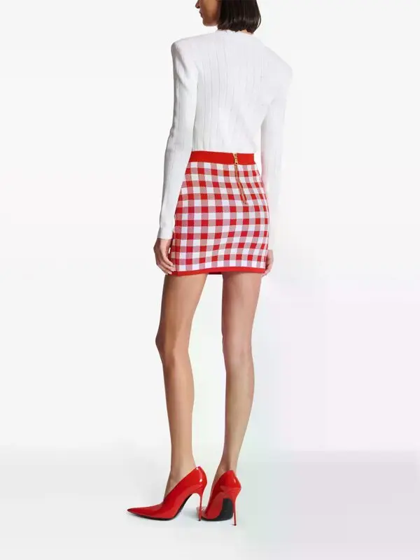 Balmain Gingham Fine-knit Miniskirt