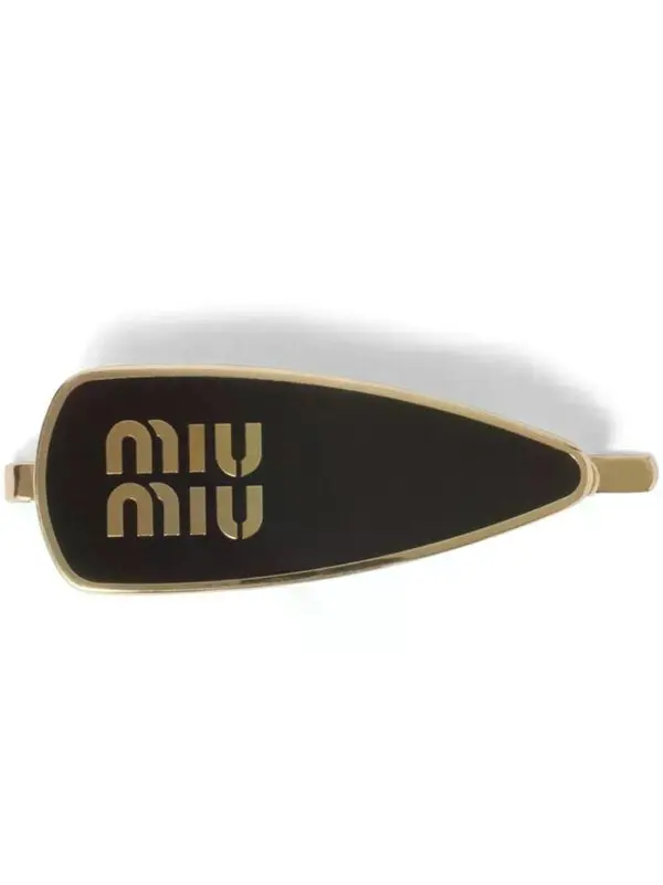 Miu Miu Engraved-logo Enamel Hair Clip - Black