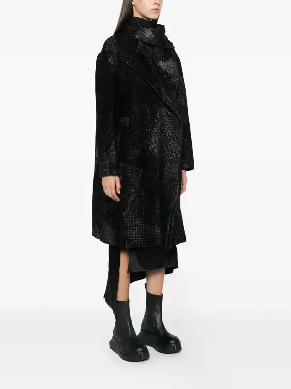 Y’s Patchwork Jacquard Coat With Scarf