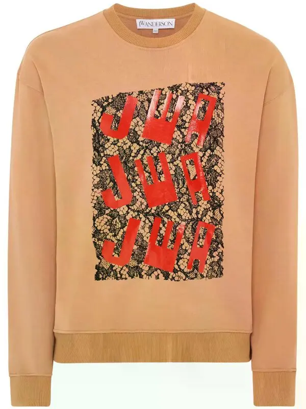 JW Anderson Lace-print Cotton Sweatshirt - Neutrals