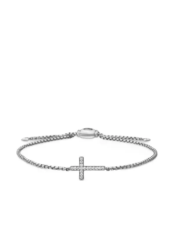 David Yurman Sterling Petite Pavé Cross Chain Bracelet - Silver