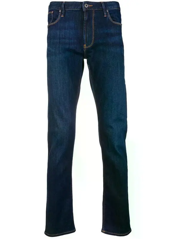 Emporio Armani Medium-wash Stretch Cotton Straight-leg Jeans - Blue