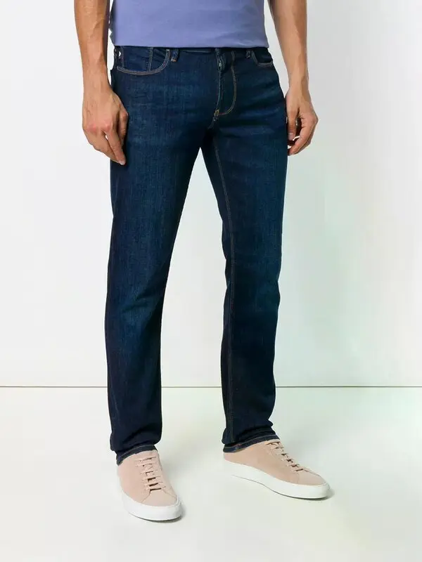 Emporio Armani Medium-wash Stretch Cotton Straight-leg Jeans - Blue