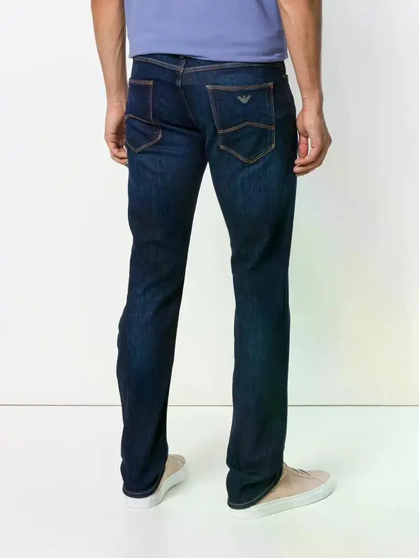 Emporio Armani Medium-wash Stretch Cotton Straight-leg Jeans - Blue