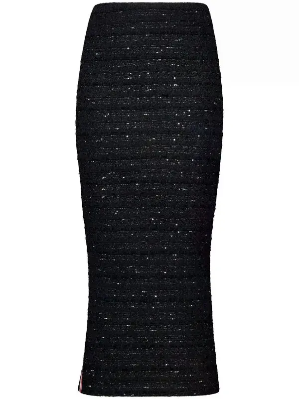 Thom Browne Tweed Pencil Skirt With Rwb Stripe