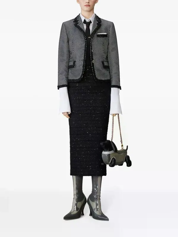 Thom Browne Tweed Pencil Skirt With Rwb Stripe