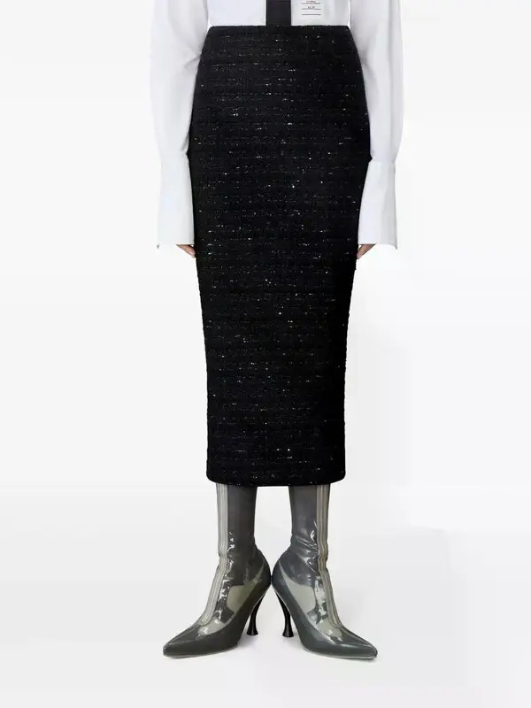 Thom Browne Tweed Pencil Skirt With Rwb Stripe