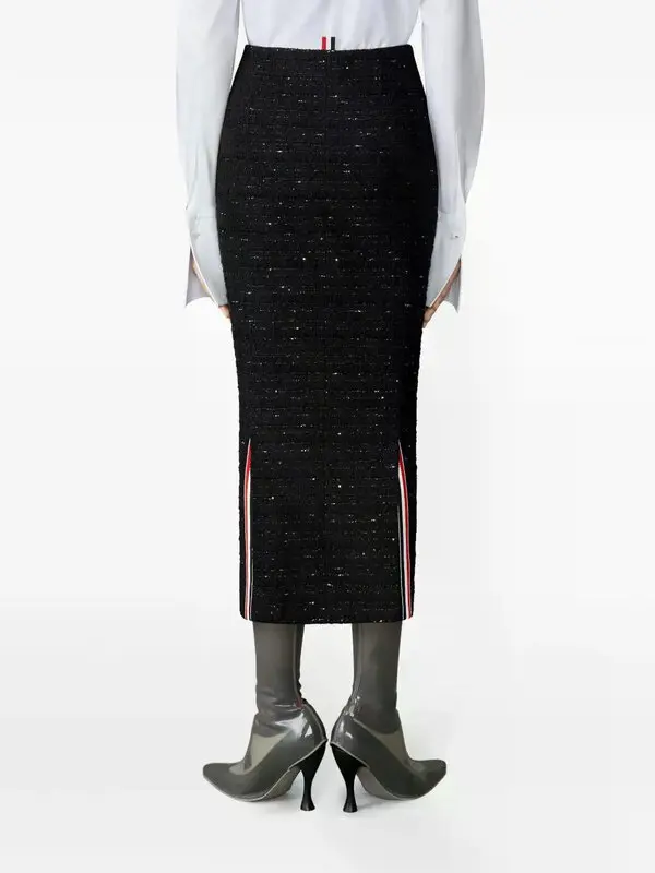 Thom Browne Tweed Pencil Skirt With Rwb Stripe