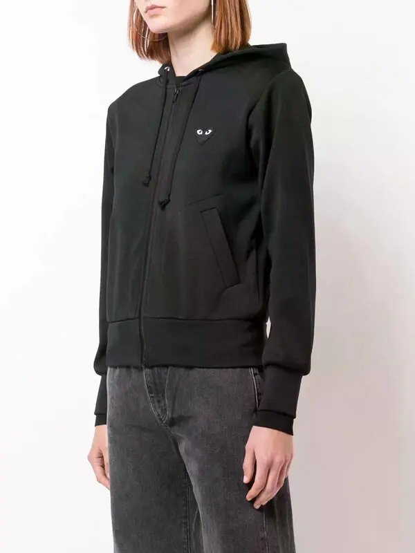 Play Comme Des Garcon Big Heart Print Zip-up Hoodie - Black