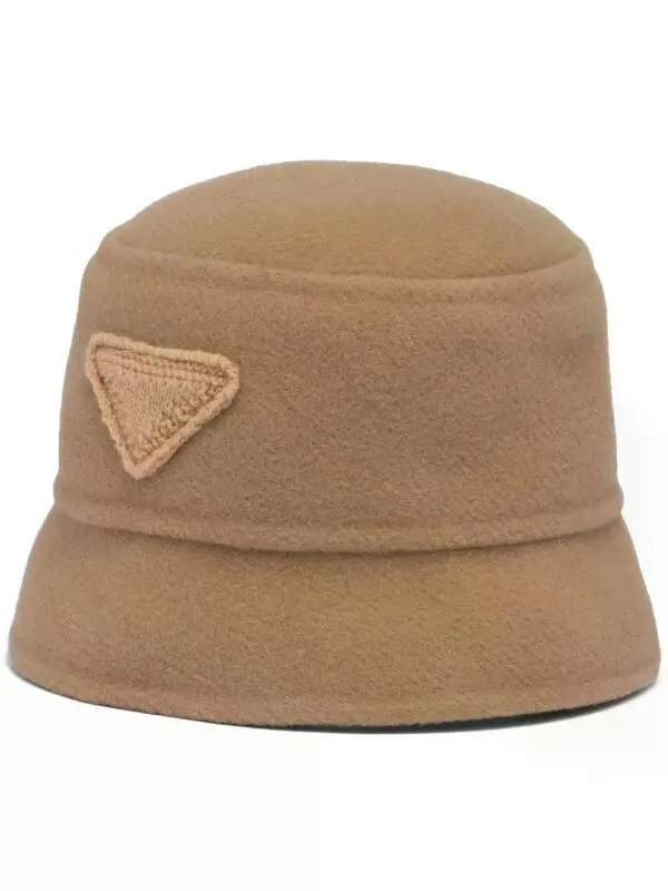 Prada Triangle-logo Velour Bucket Hat - Neutrals