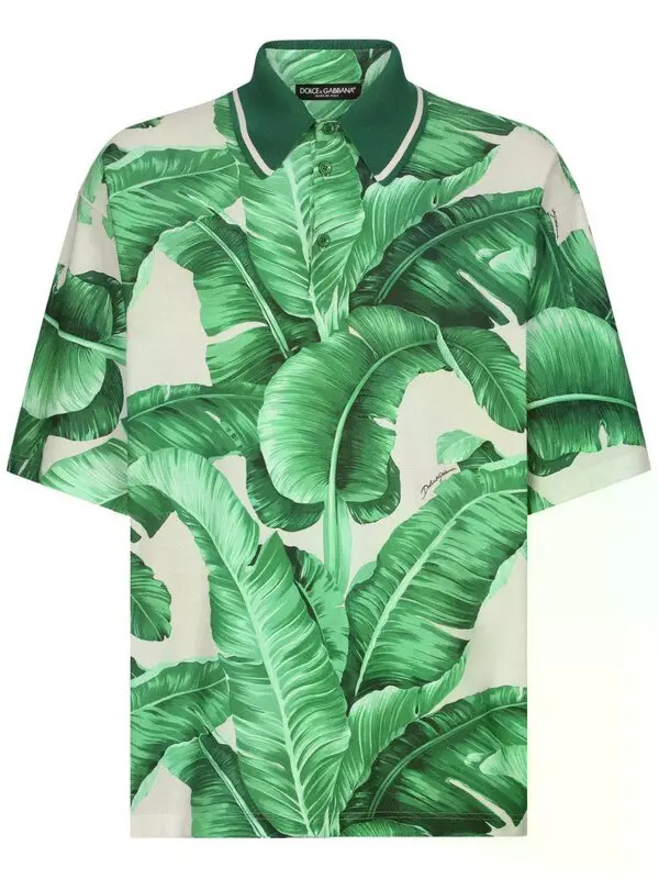Dolce & Gabbana Banana-tree Print Oversize Polo Shirt - Green