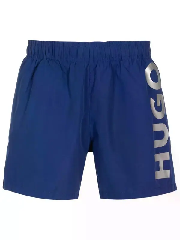 Hugo Abas Metallic Logo-print Swim Shorts - Blue