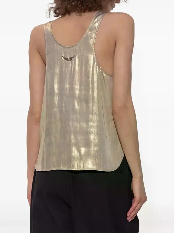 Zadig&Voltaire Tarys Iridescent Satin Sleeveless Tank Top With Wing Embroidery - Gold