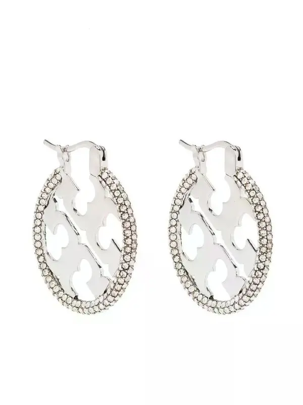 Tory Burch Logo Round Earrings - Silver