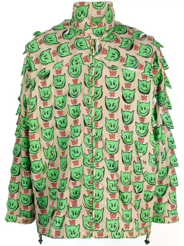 WALTER VAN BEIRENDONCK Motif-print Zip-up Jacket - Brown