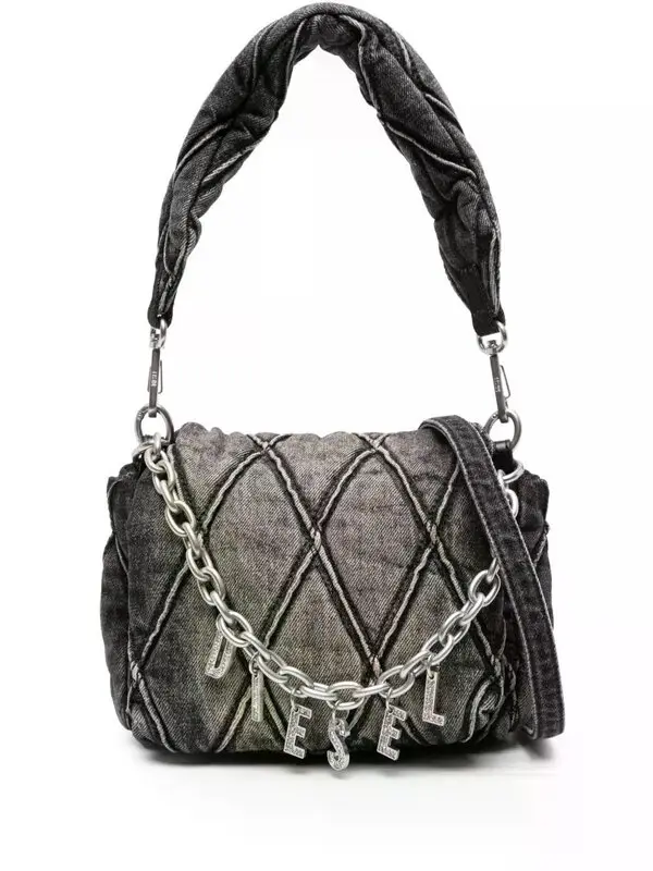 DIESEL® Logo-charm Quilted Denim Bag - Black
