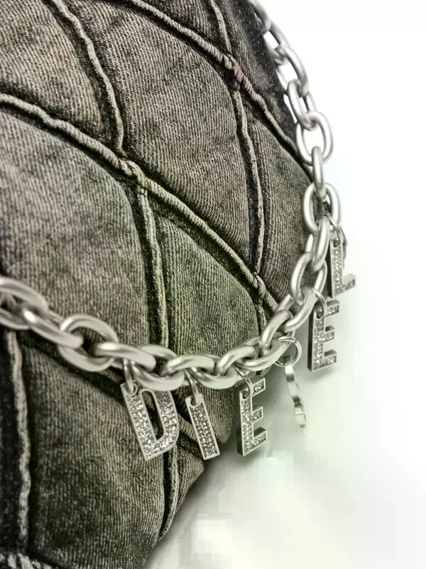 DIESEL® Logo-charm Quilted Denim Bag - Black