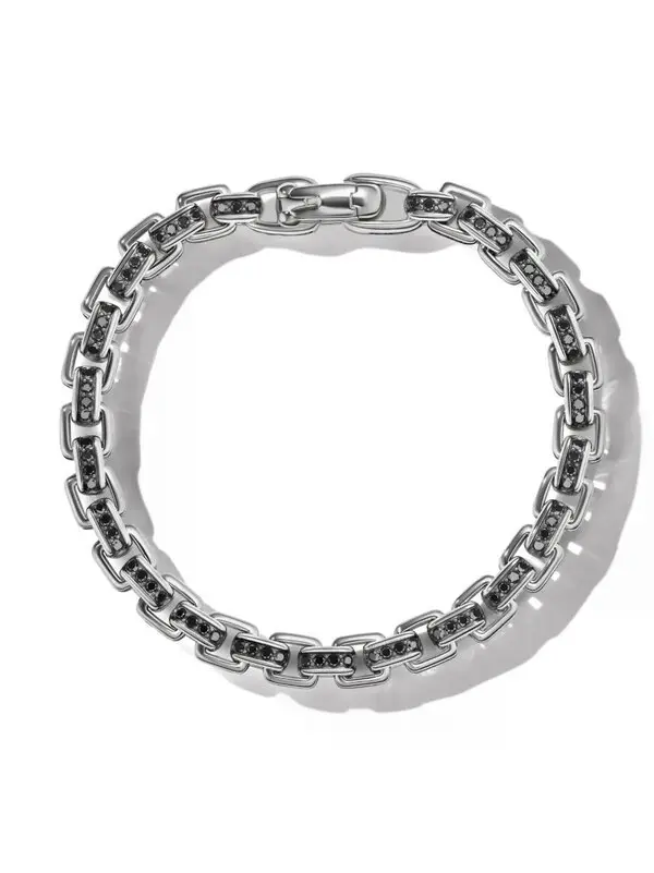 David Yurman Sterling Box Chain Bracelet With Black Diamonds - Silver