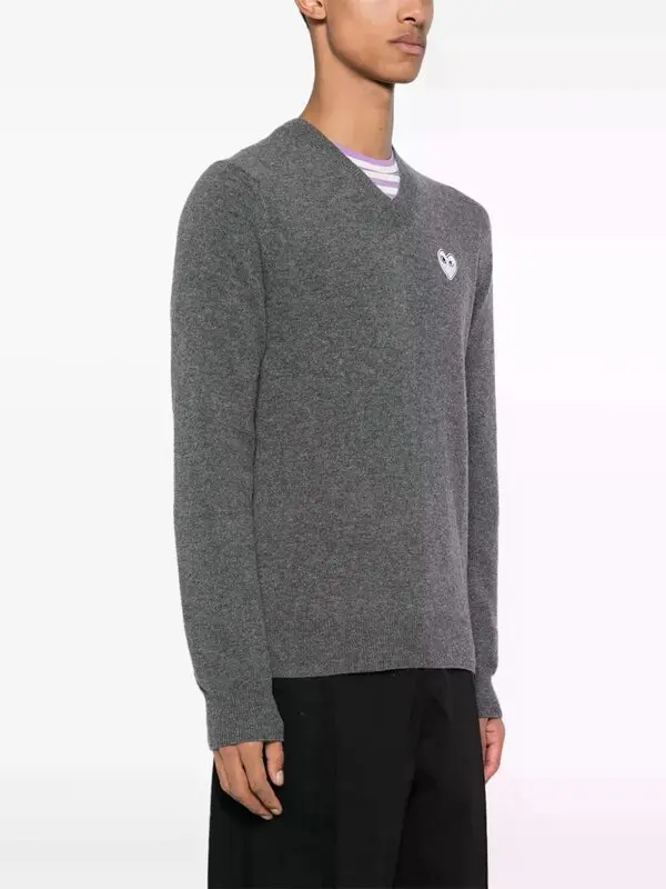 Play Comme Des Garcon Heart-patch Mélange-effect Wool Jumper - Grey